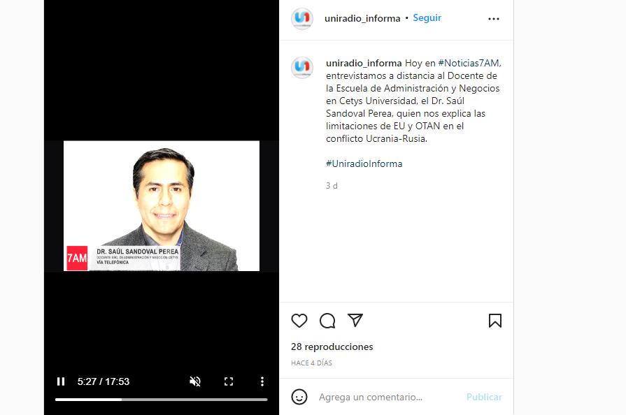Instagram- Entrevista con el Dr. Saúl Sandoval, Docente de la Escuela ...